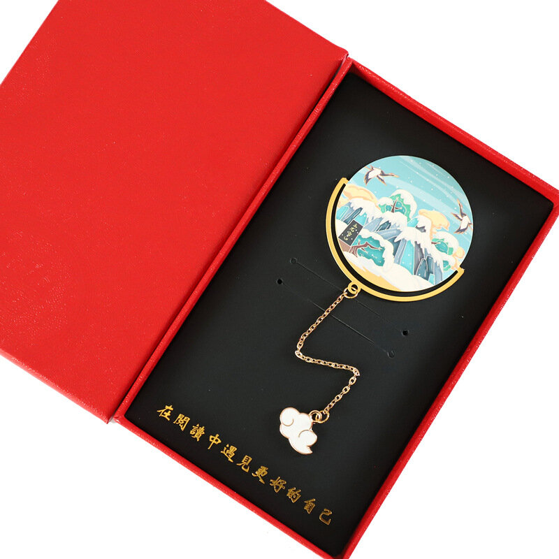 Круглый стиль Юйлун-Сань металлическая закладка-подвеска в красной упаковке для туристических сувениров
