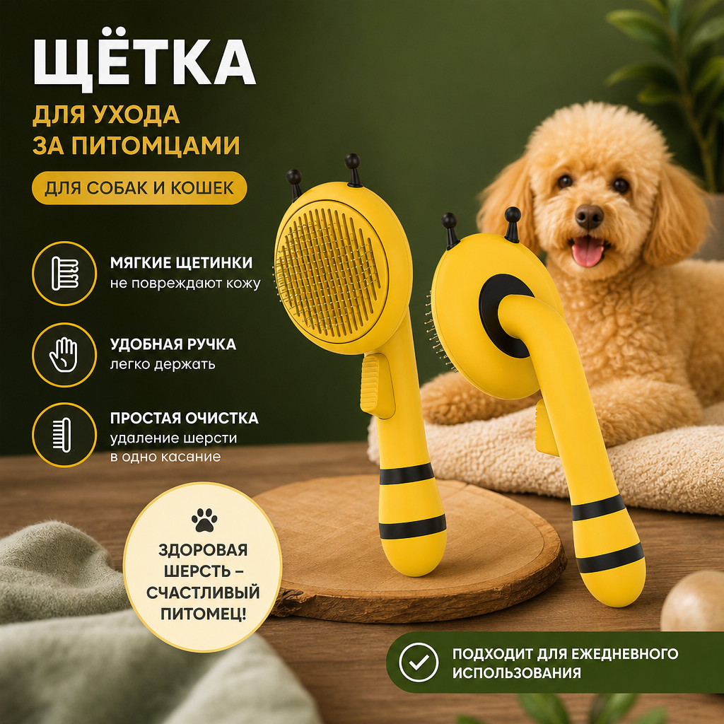 Профессиональная щетка для груминга питомцев, легко чистить, самоочищающаяся