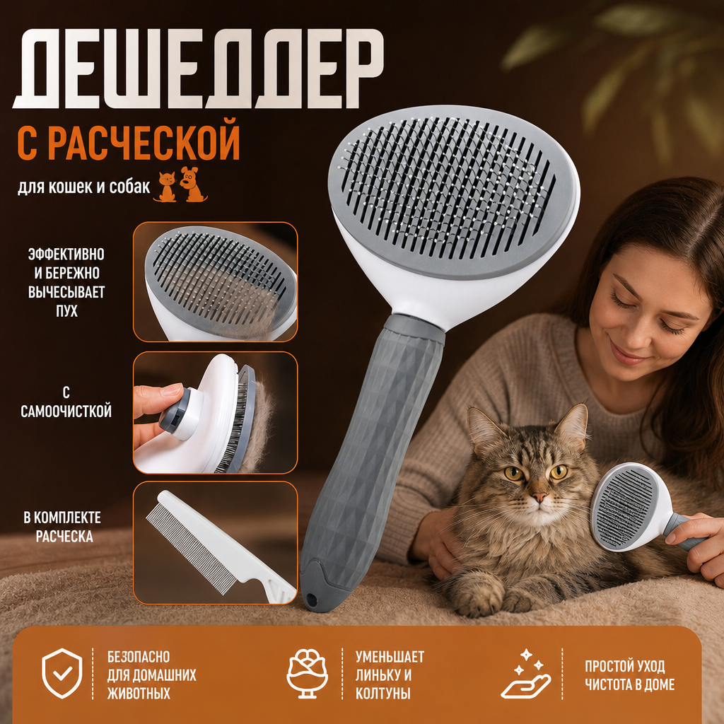 Профессиональная щетка для груминга кошек и собак, легко чистить, профессиональный уход, самоочищающаяся