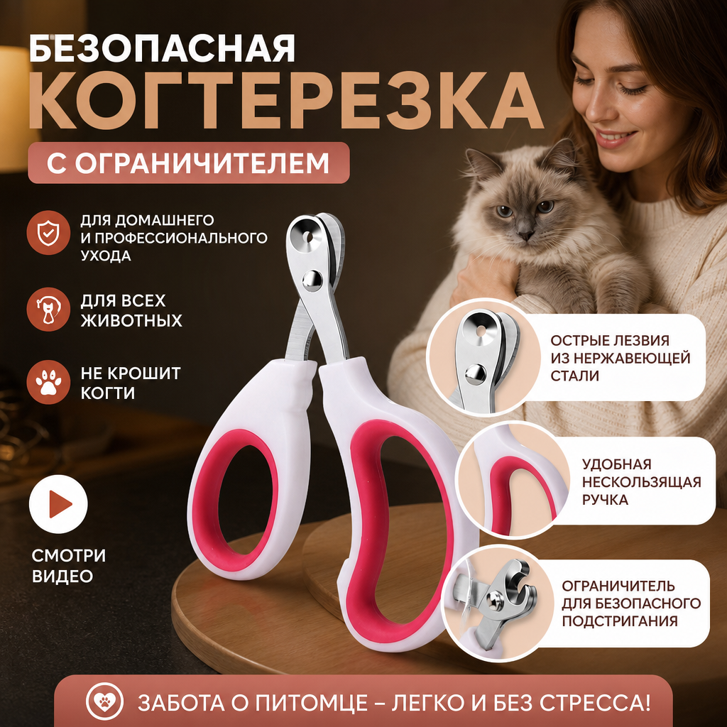 Когтерез для кошек и собак, ограничитель безопасности, для мелких питомцев