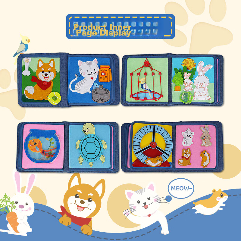 Книга-ткань с темой животных для малышей 1-6 лет Обучающий игрушечный мягкий текстильный альбом Цвет：Подарочная
