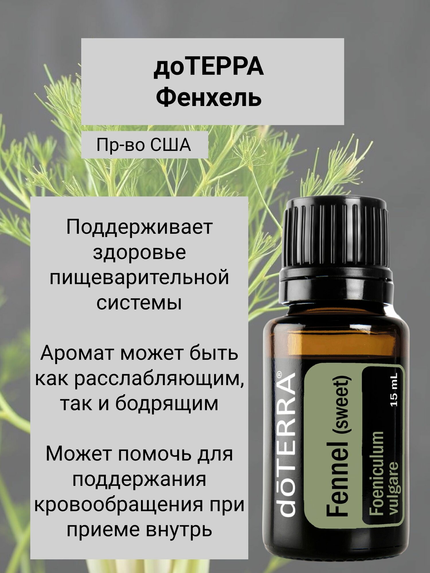 Эфирное масло дотерра Фенхель, doTERRA Fennel