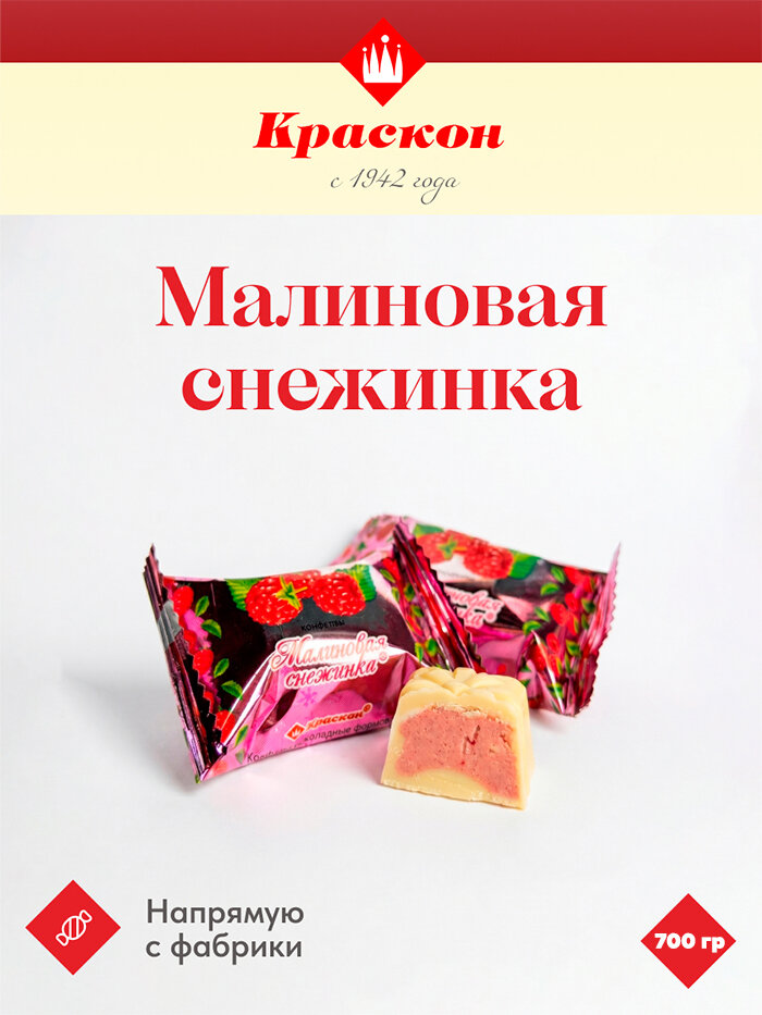 Конфеты Шоколадные Малиновая Снежинка со Вкусом Малины и Белым Шоколадом 700гр