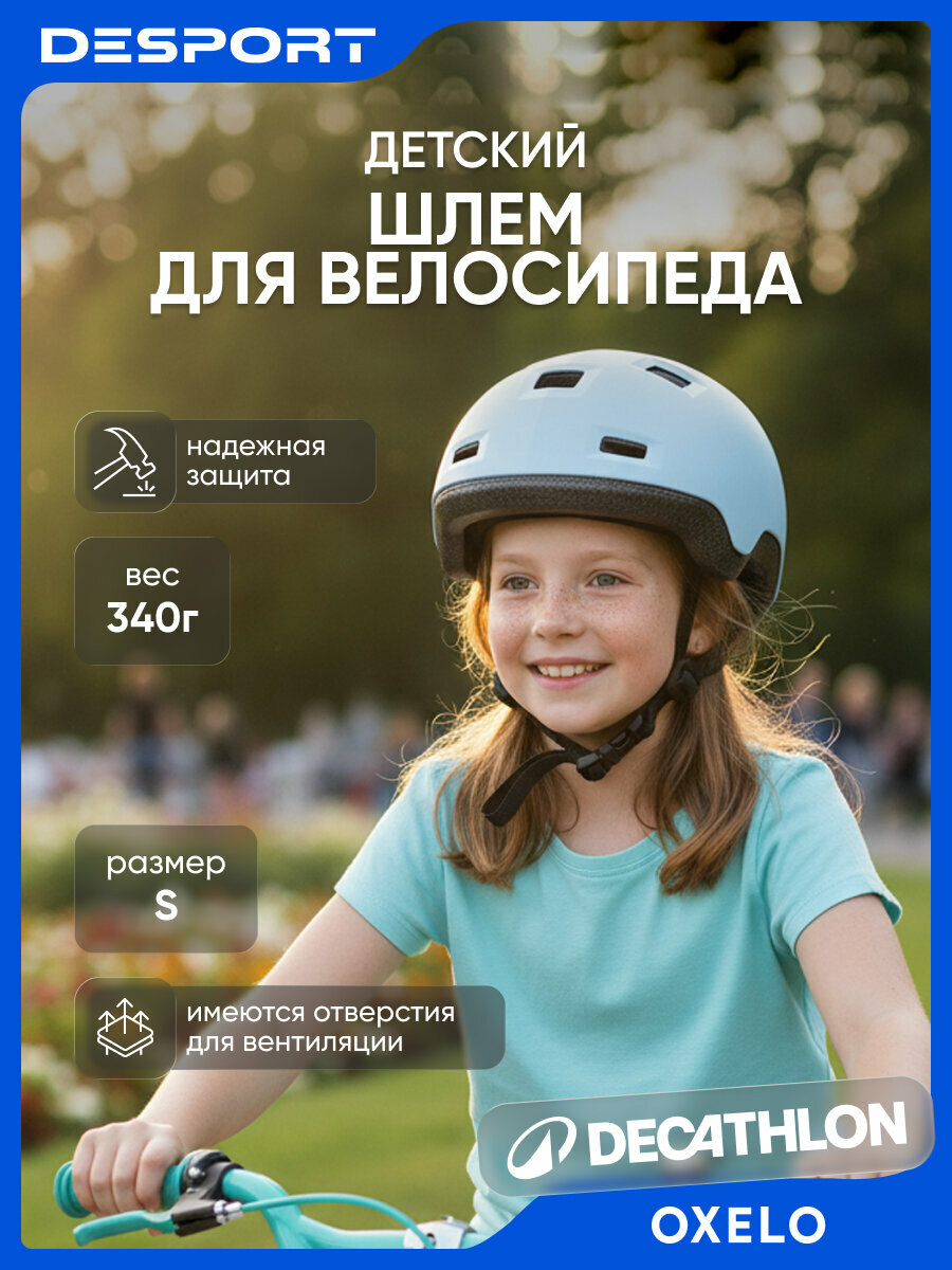 Шлем для катания на роликовых коньках и скейтборде детский голубой Oxelo Декатлон 8851071