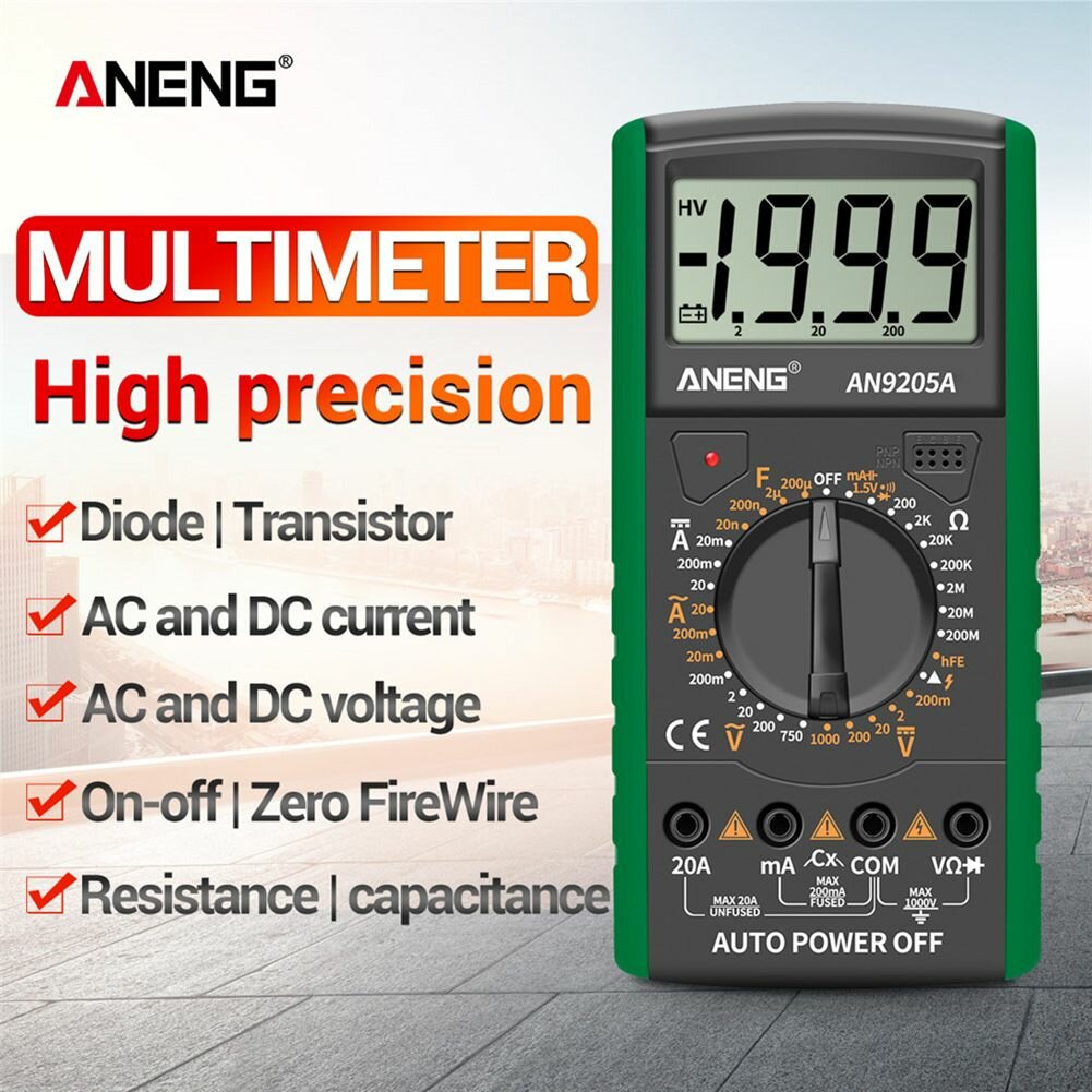 Цифровой мультиметр ANENG AN9205 с ЖК-дисплеем 3 разряда, измерение напряжения, тока, сопротивления, ёмкости