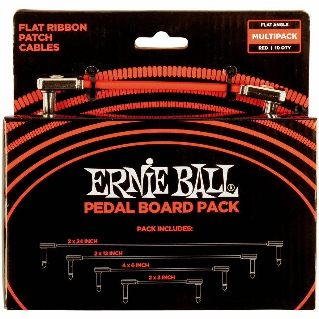Набор соединительных кабелей ERNIE BALL 6404 угловой джек/угловой джек, цвет красный, 10 шт