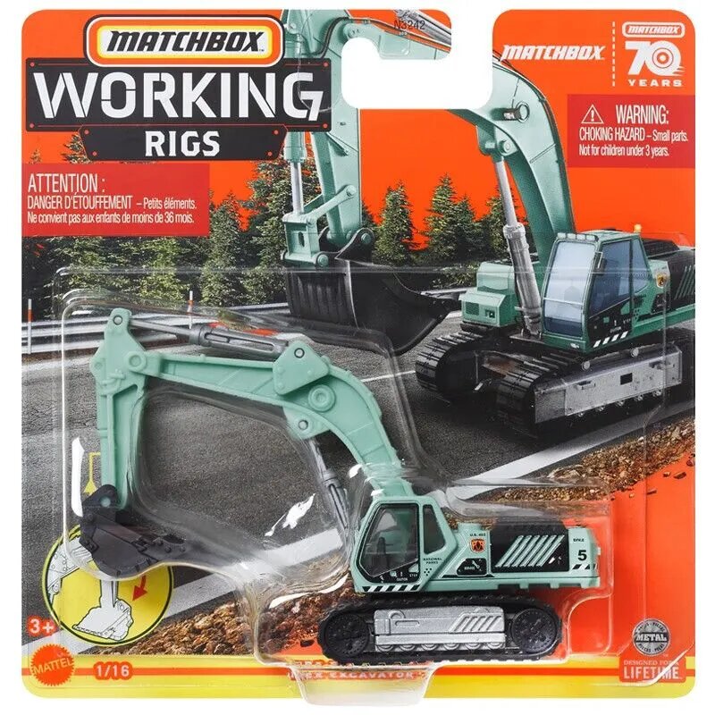 Машинка Mattel Matchbox Working Rigs Экскаватор, 1/16