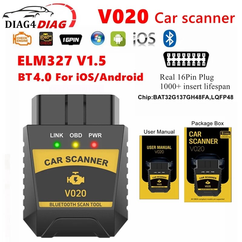 Диагностический Сканер Bluetooth 4.0 OBD2 Для Автомобилей (iOS, Android, ПК) - Чтение И Удаление Кодов Неисправностей