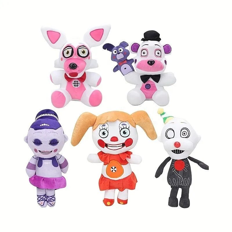 Набор 5 мягких игрушек - Аниматроники 5 ночей Зеленая Цирковой малыш Funtime Foxy Эннард Плюш Ballora Plush Funtime) 20 см (Five Nights FNA)