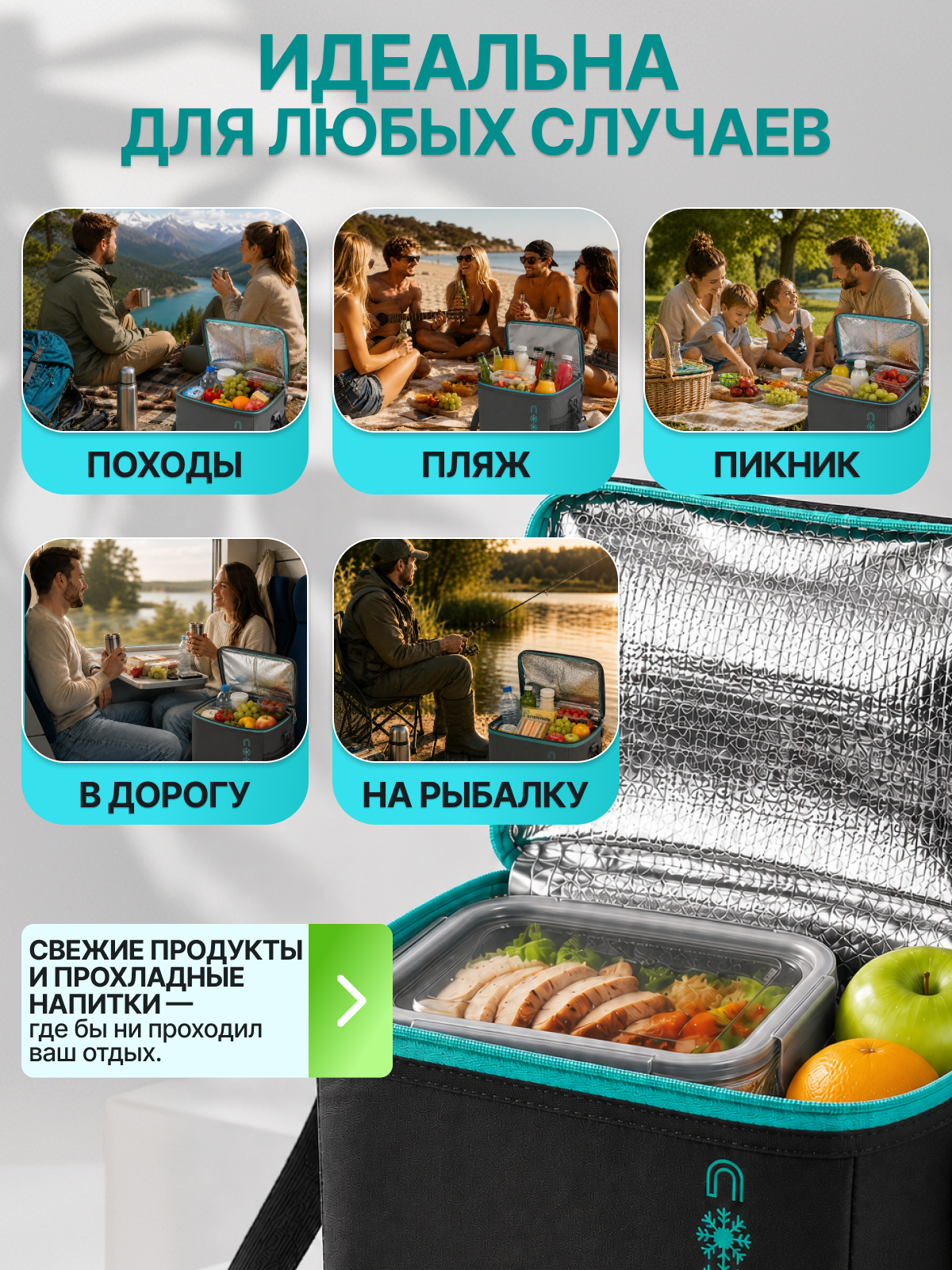 Термосумка холодильник 5 литров, сумка холодильник для продуктов, с ремнем — фото 1