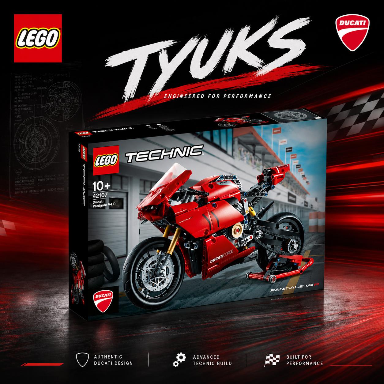 Конструктор LEGO Technic 42107 "Мотоцикл Ducati Panigale V4 R", игрушка LEGO, 646 деталей, коллекционный набор