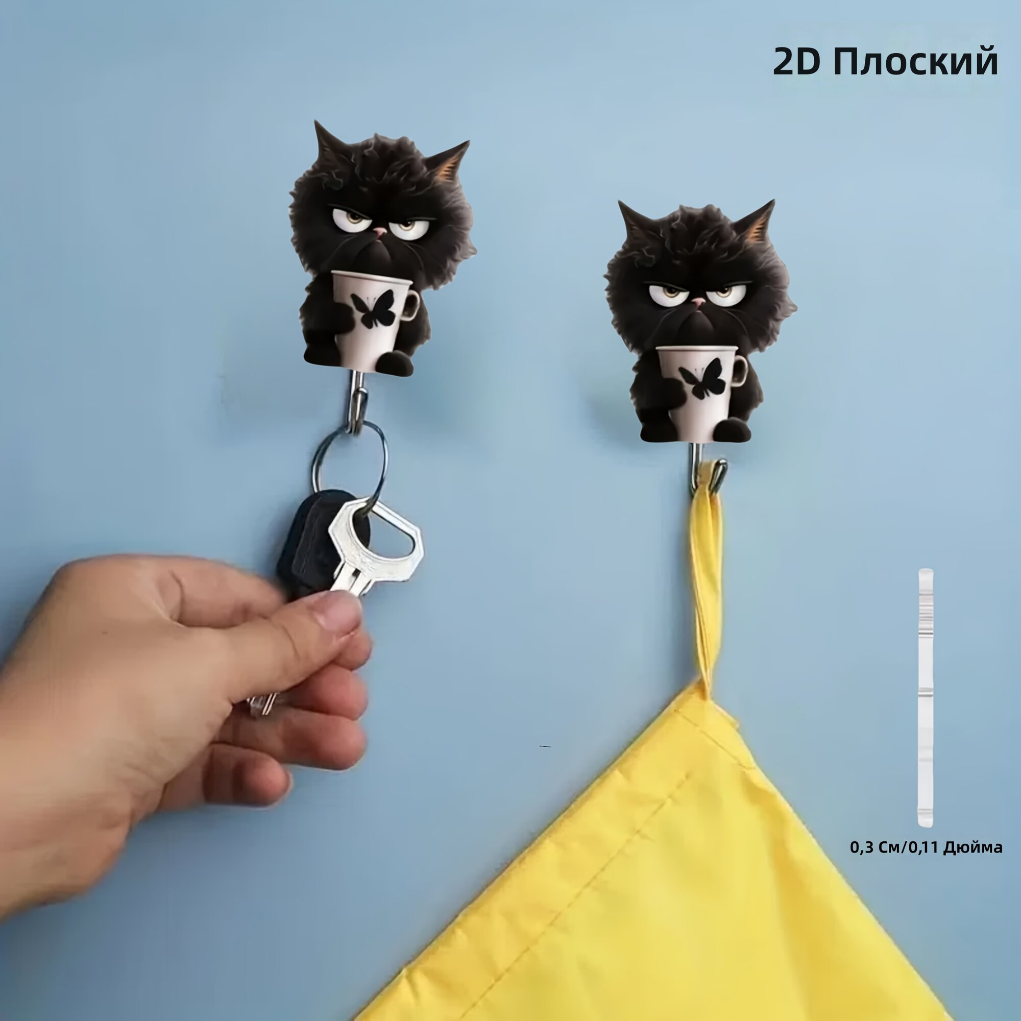 Пластиковые крючки для двери на клейкой основе, в виде кота, 2 шт, без сверления, для ванной и кухни, для полотенец, ключей, кухонных принадлежностей
