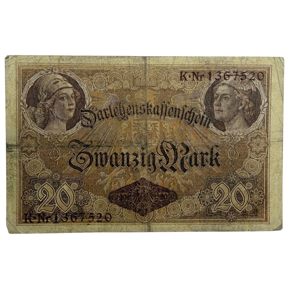 Германская империя (Германия) 20 марок 1914 г. (Darlehenskassenschein) (Серия K) (7-значный номер)