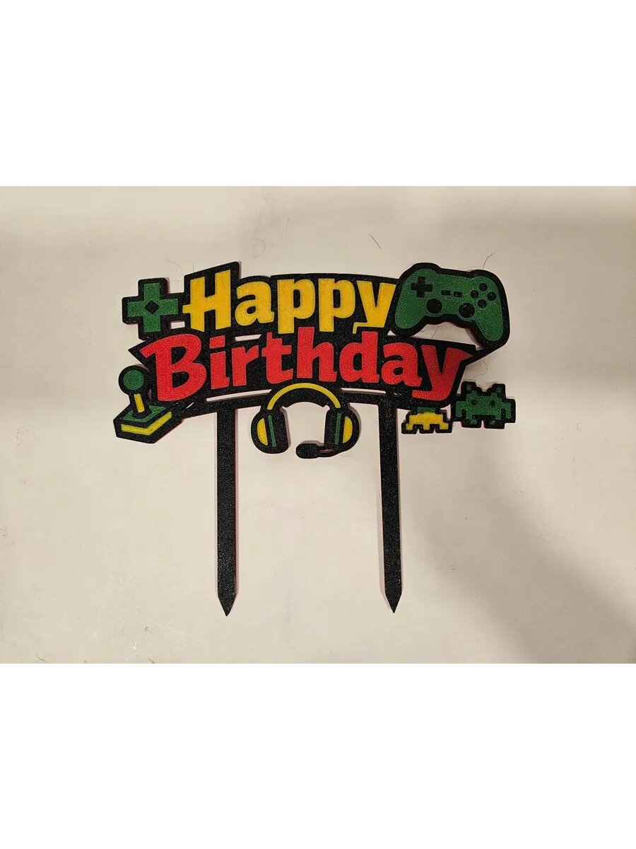 Топпер для торта Киберспортсмен Геймер Happy Birthday