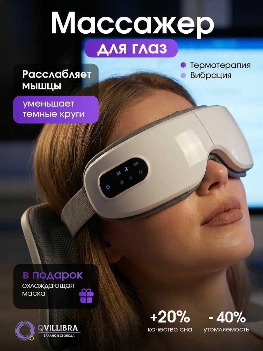 Массажер для глаз Nekteck Qvillibra, с Bluetooth, 10 режимов, подогрев, белый
