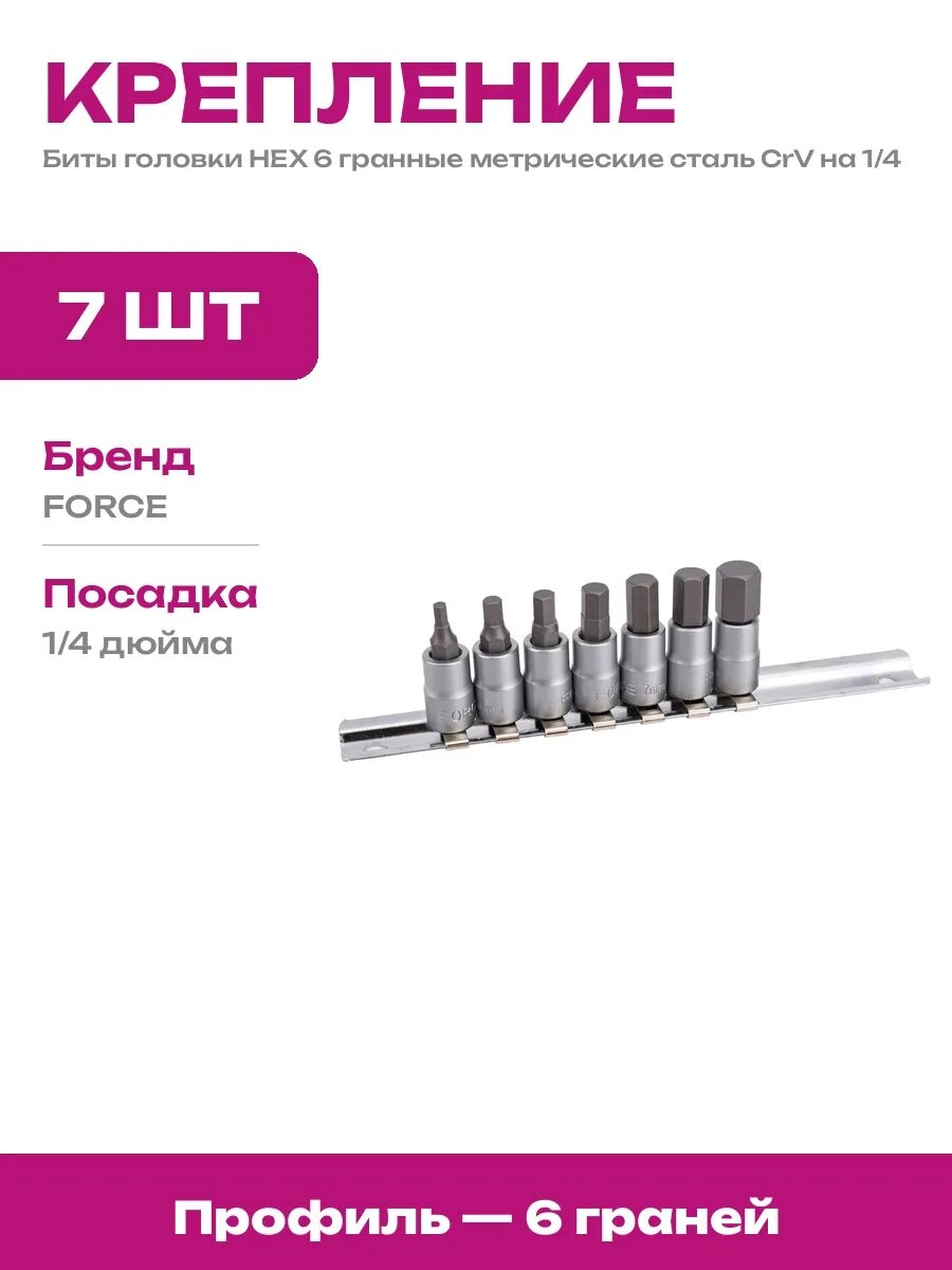 Набор бит шестигранных 7 предметов 1 4 HEX сталь CrV профиль
