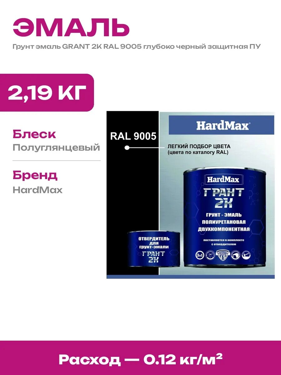 Краска полиуретановая GRANT 2K RAL 9005 черная универсальная