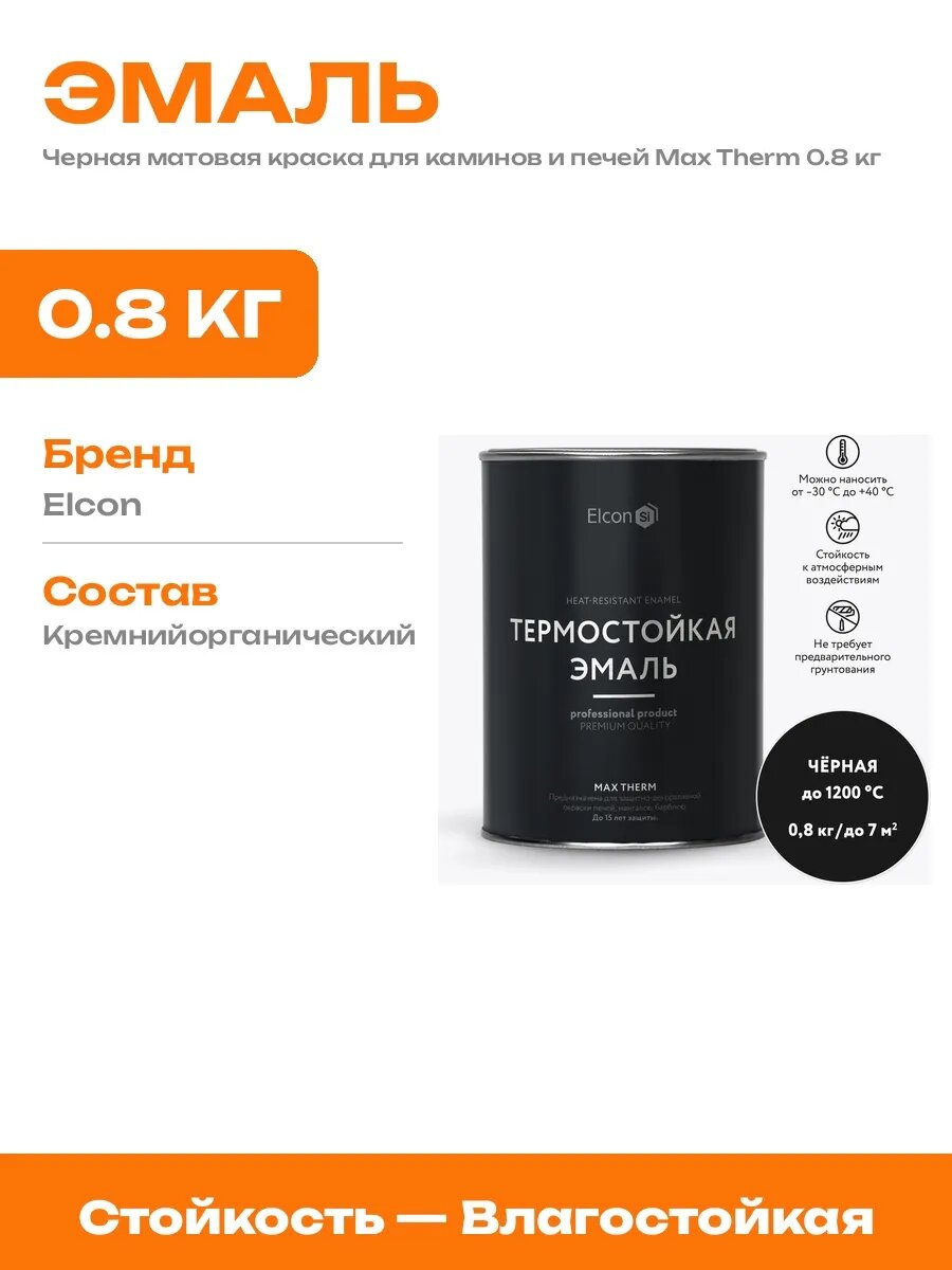 Краска термостойкая черная для печей и каминов Max Therm 0.8