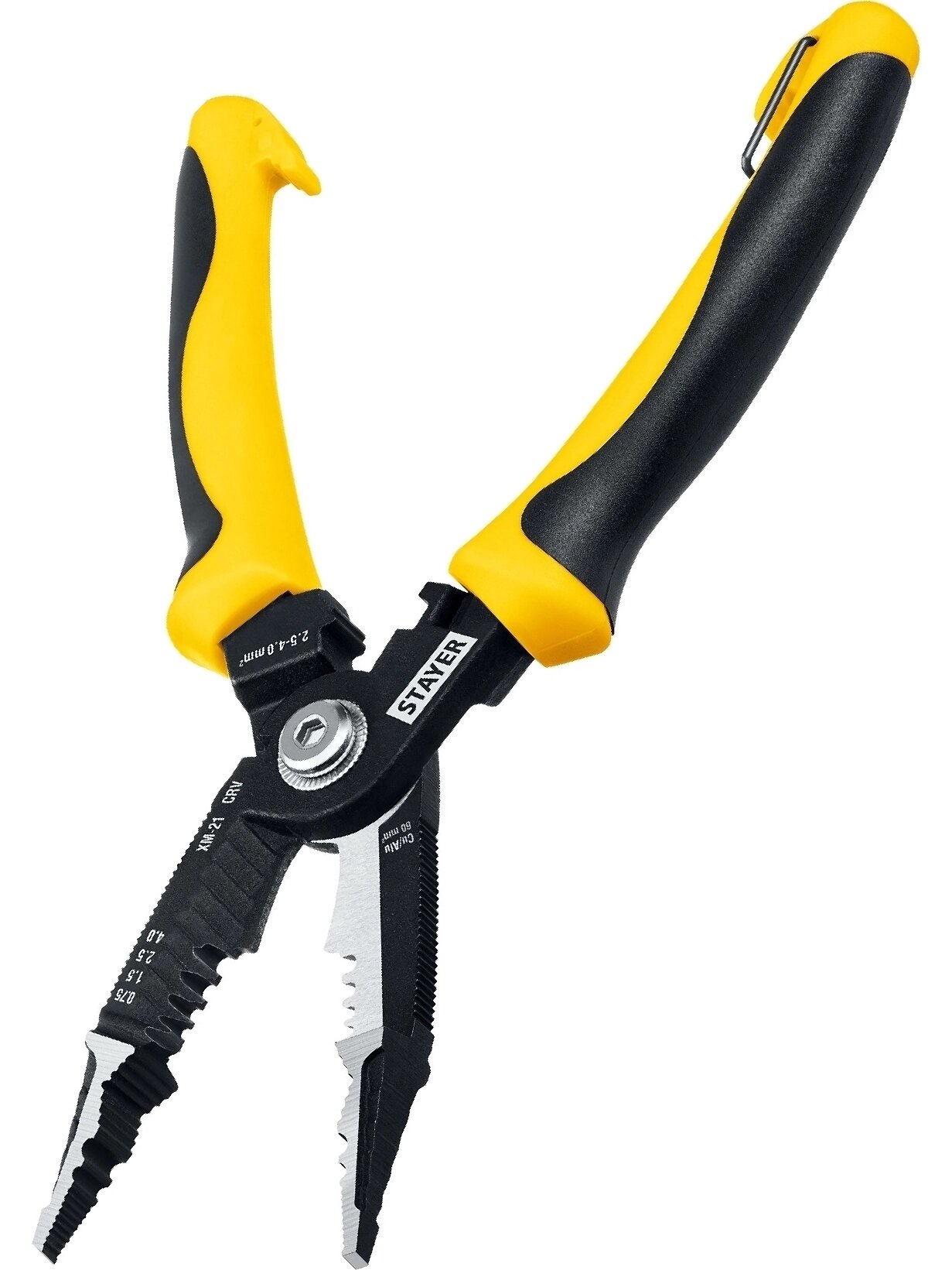 Электромонтажные клещи Professional STAYER XM-21 резка d 14мм зачистка 0.75 – 25 мм2 кримпер 2.5 мм2 плоскогубцы 210 мм — фото 1