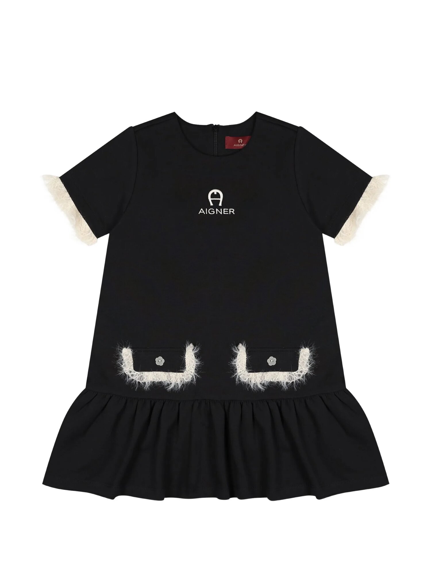 Платье Faux-fur trim ruffled dress