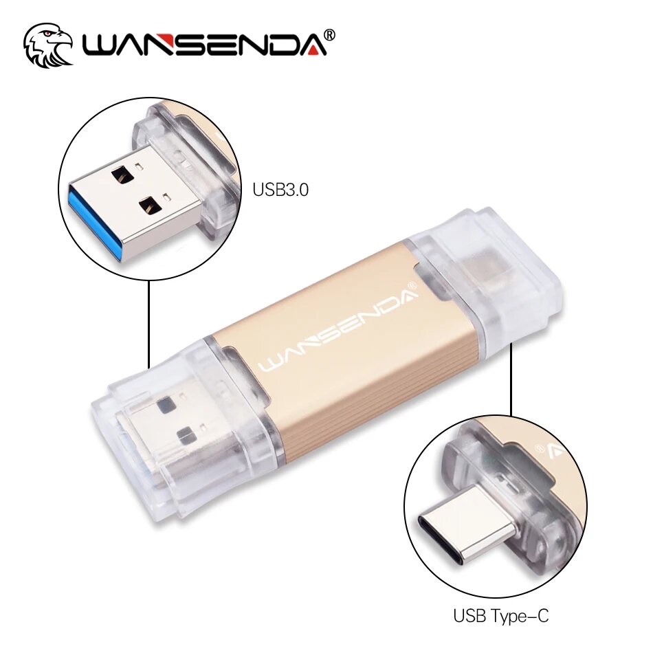 WANSENDA USB флешка Type-C 512 ГБ 64 ГБ, Желтый, Золотой