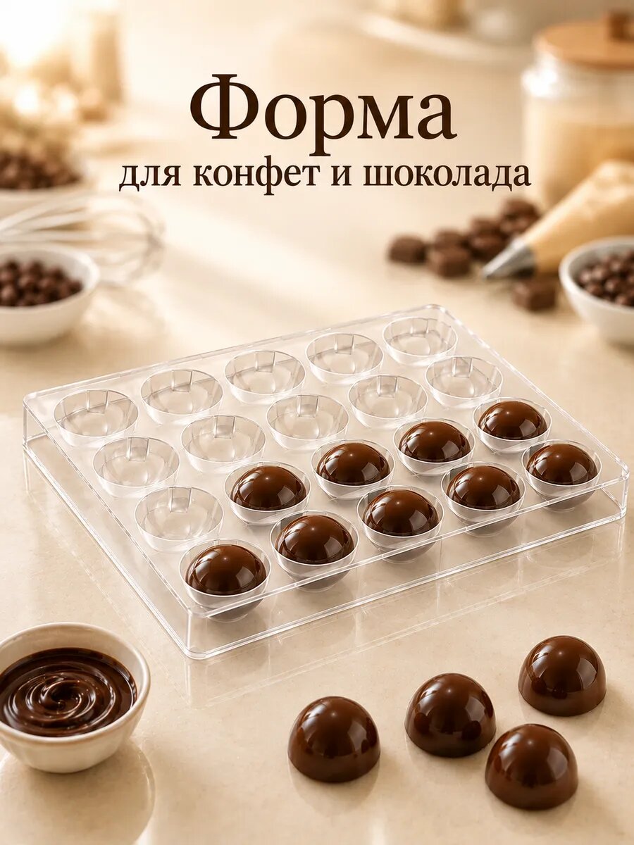 Форма для шоколада и конфет «Полусфера», 23,6×18,8 см, 20 ячеек (4×4×1,8 см)