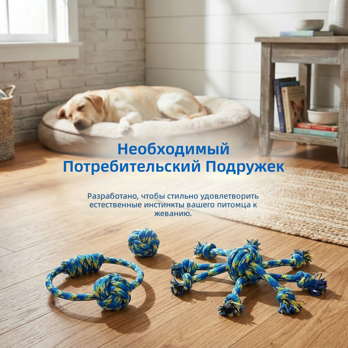 Набор из 3 игрушек-узлов анти-укус для собак, синий