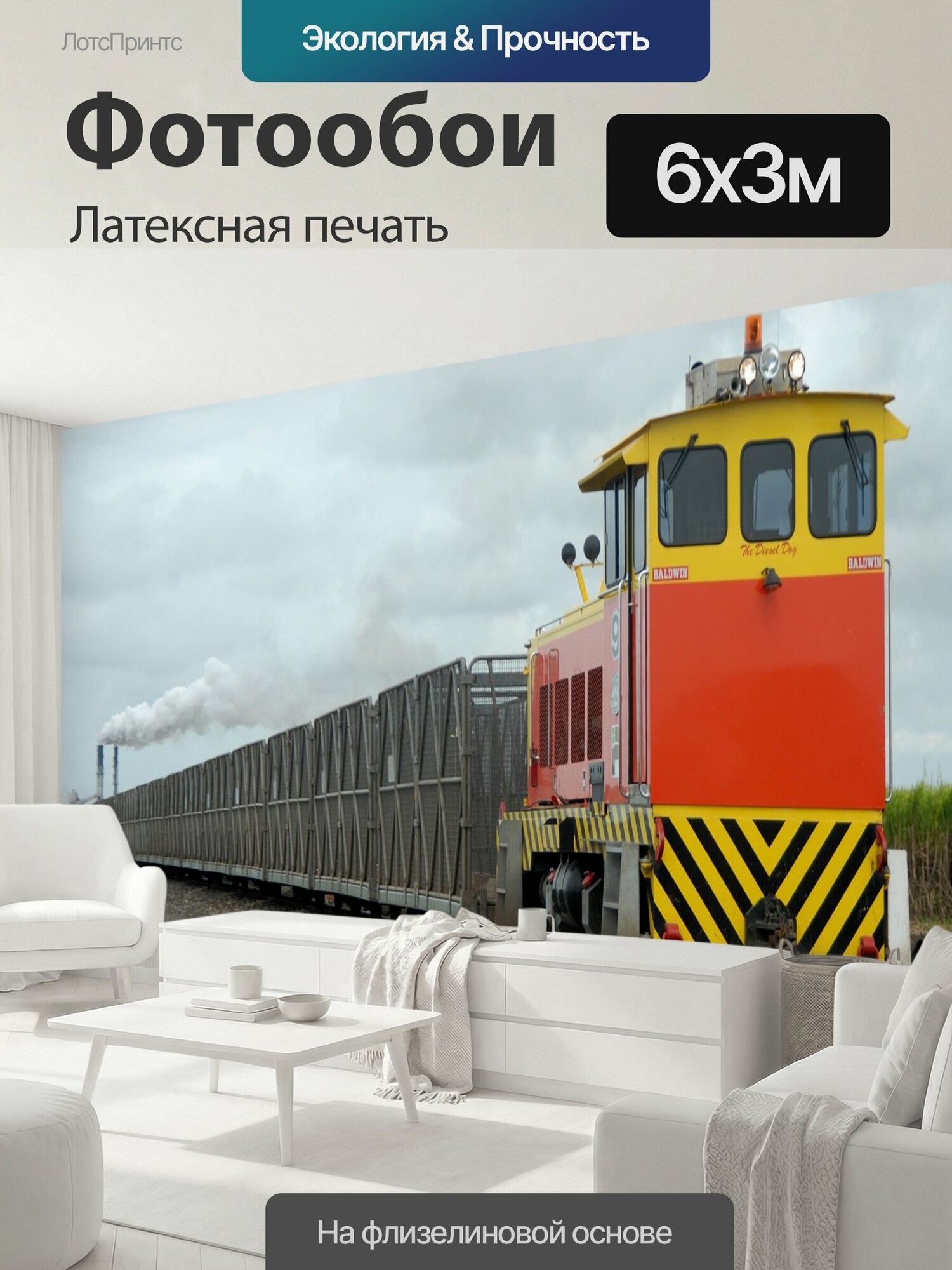 Фотообои моющиеся ударопрочные "Тренироваться, железная дорога, сахарного тростника" 600x300 см. латексная печать