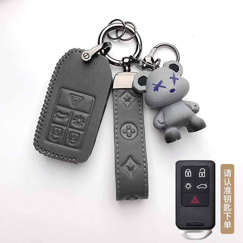 Чехол для ключа Volvo, стиль D, 5-кнопочный вставной дизайн, цвет премиум серый, включает браслет и агрессивный