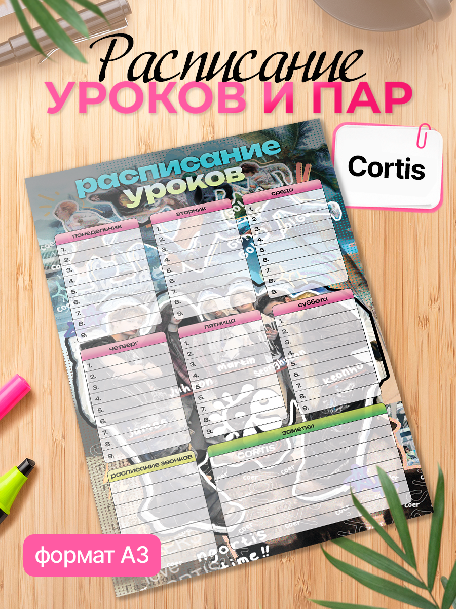 Расписание уроков школьное, формат А3 29,7х42 см, " Cortis "