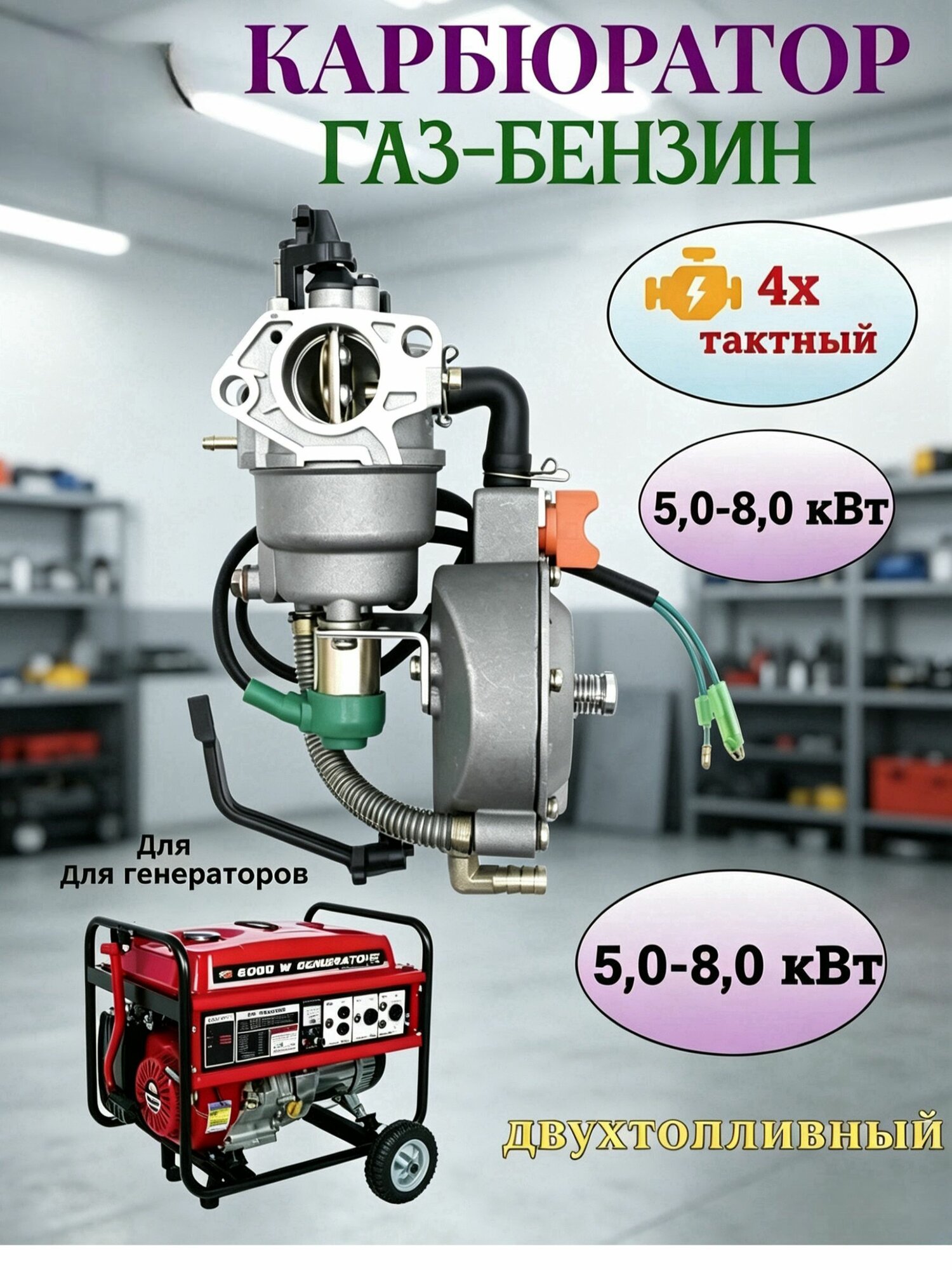 Двухтопливный карбюратор газ-бензин для двигателей 188F 190F, комплект перевода бензогенераторов 5-8 кВт, полный набор деталей для стационарных электростанций для 188F 190F для стационарных электростанций