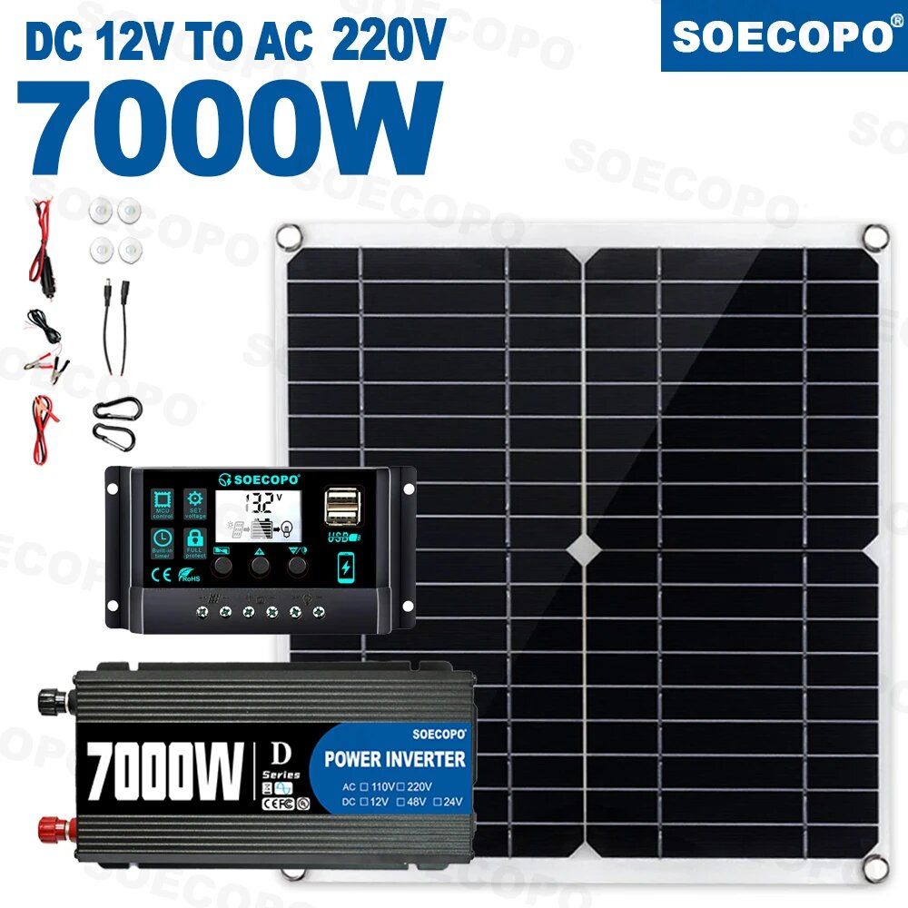 SOECOPO 7000 Вт Солнечная система для дома и авто 220v solar kit