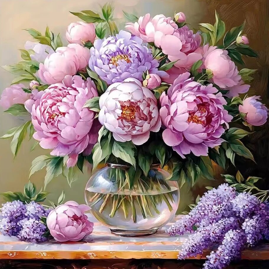 Набор для вышивки крестом Huacan Розы и пионы 11CT 40x40cm, 11CTJ4-7666