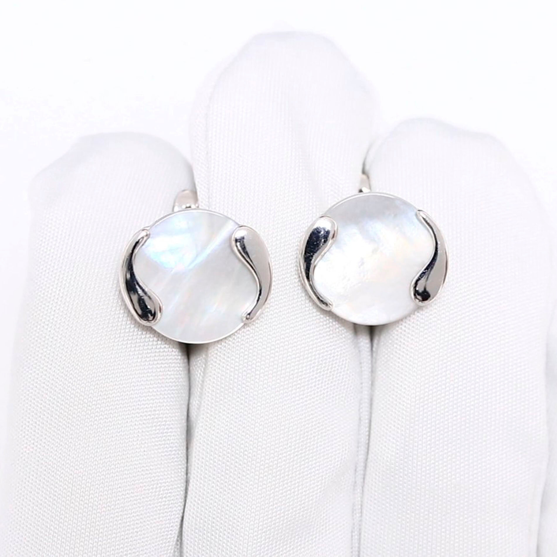 Серьги, серебро, 925 проба, родирование, перламутр
