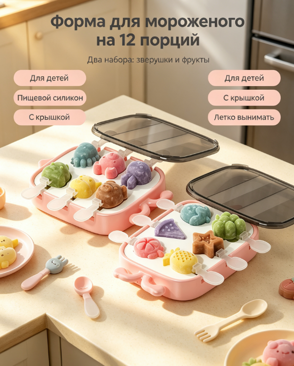 Форма для мороженого силиконовая с крышкой, 6 ячеек, детская формочка для домашнего льда, фруктового мороженого