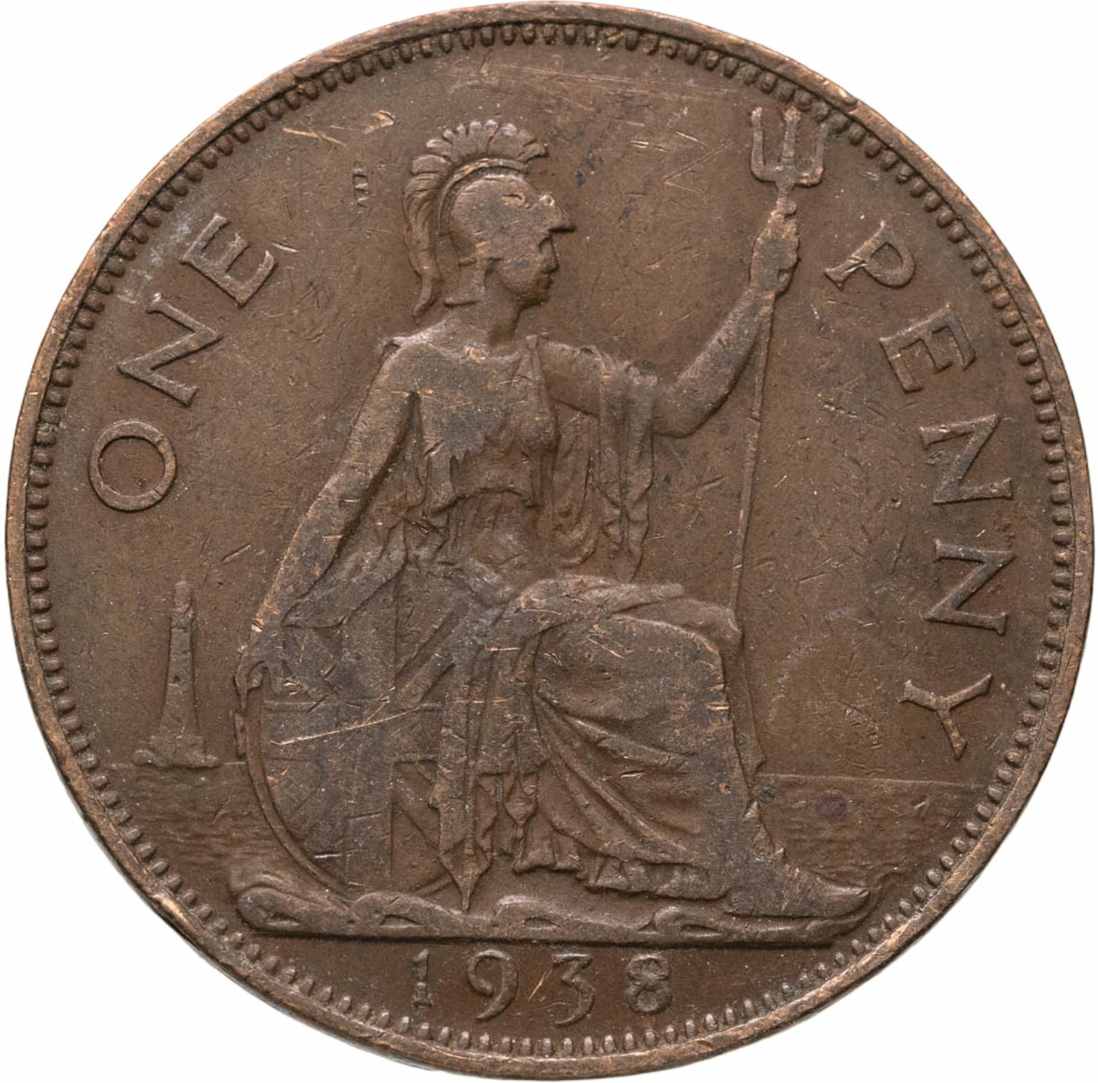 Великобритания 1 пенни penny 1938, Бронза, в сохранности VF