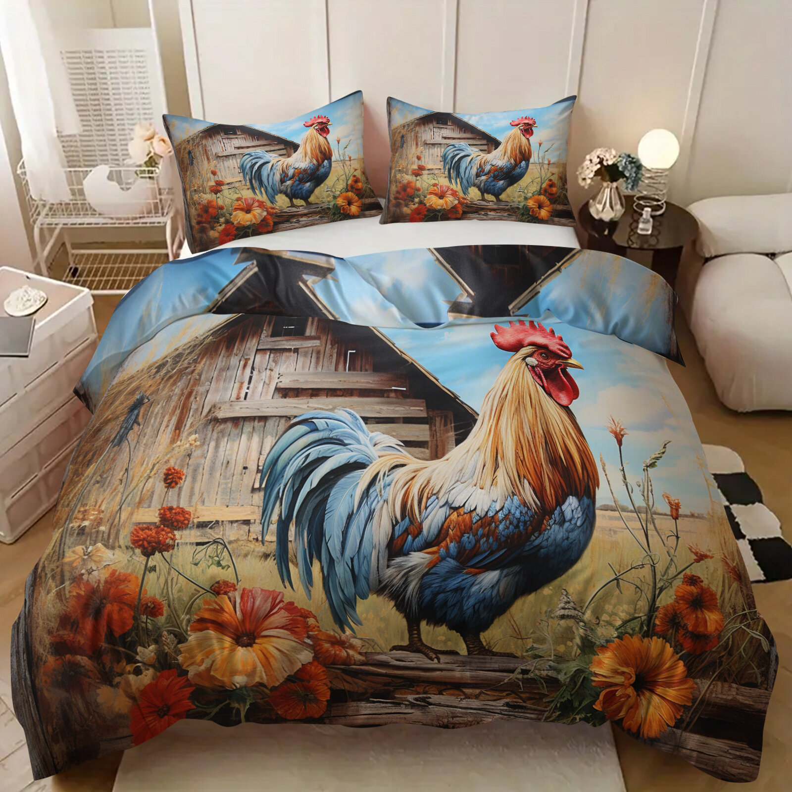 Петух Комплект постельного белья 1.5/2-сп/Евро 175x215cm Животные Mикрофибра 2 наволочки 70х70