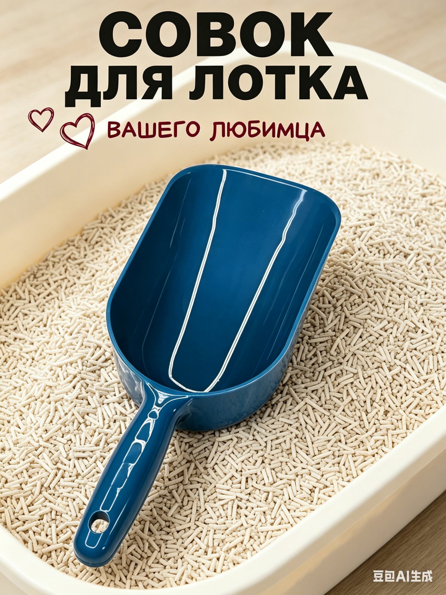 1шт, Совок для кошачьего туалета, сплошной, пластик, 23х9х8 см для лотка для уборки пластиковый