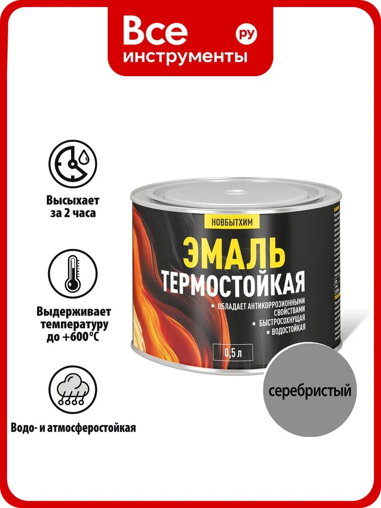 Эмаль термостойкая серебристая Новбытхим банка 0,5 л 3884
