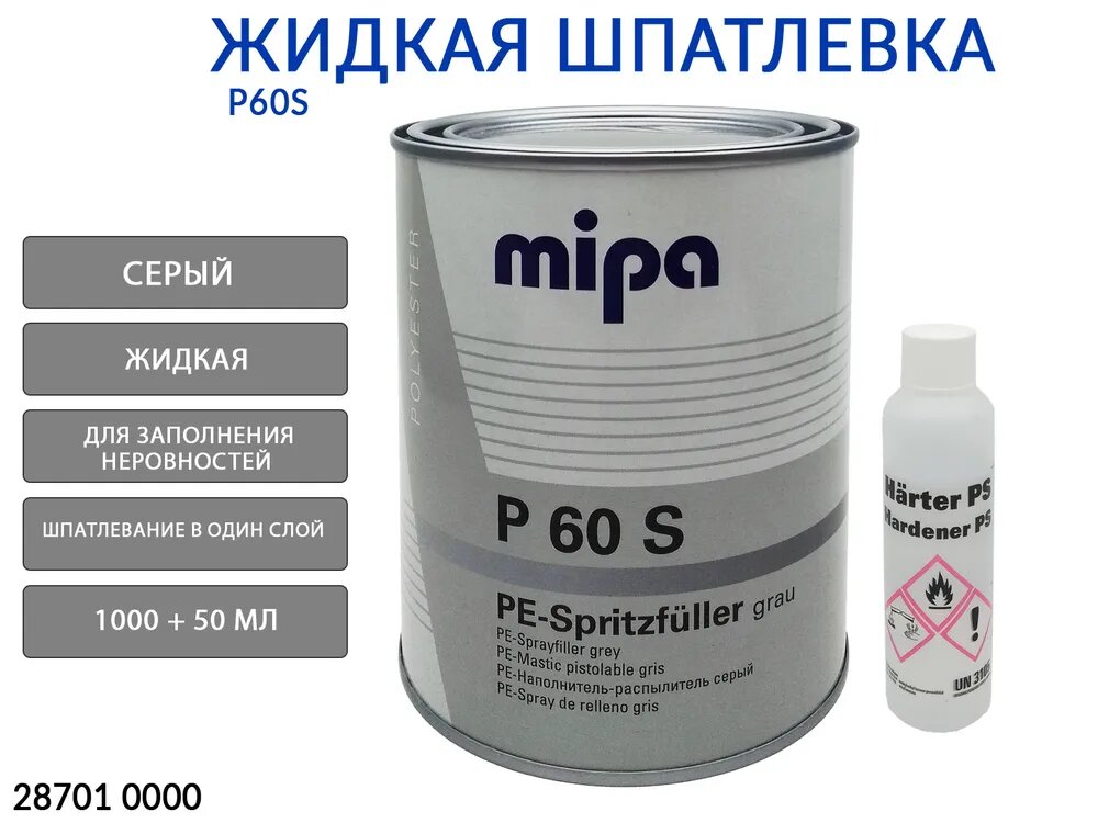 Шпатлевка жидкая P60S MIPA (1л)