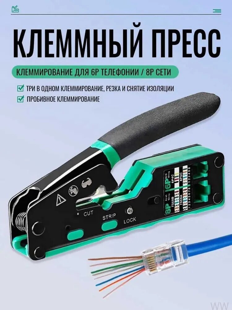 Инструмент обжимной для коннекторов со сквозным отверстием RJ45/ Кримпер для обжима витой пары