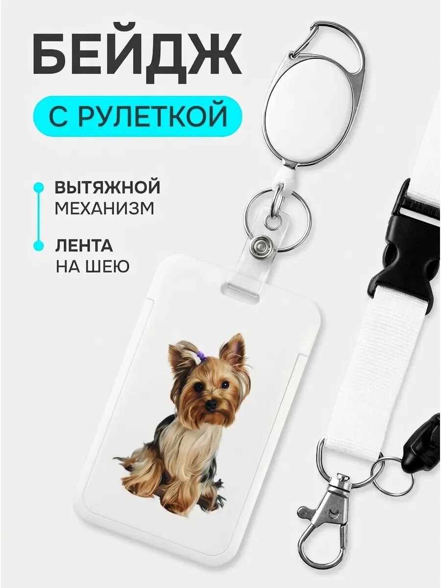 Бейдж для пропуска с рулеткой и лентой на шею
