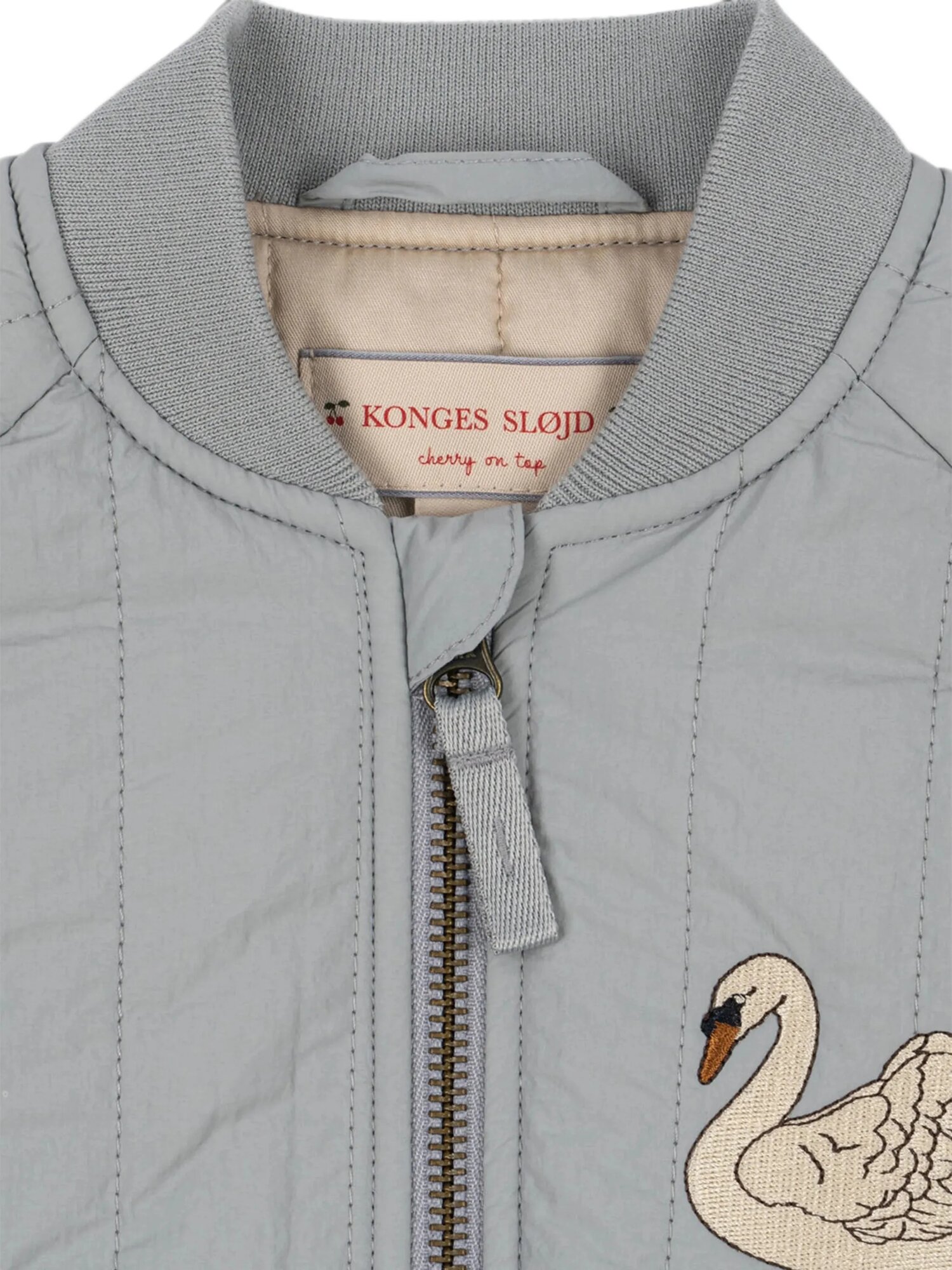 Куртка Konges Slojd Juno swan-embroidered quilted jacket, размер 134-140, серый/синий/голубой — фото 1