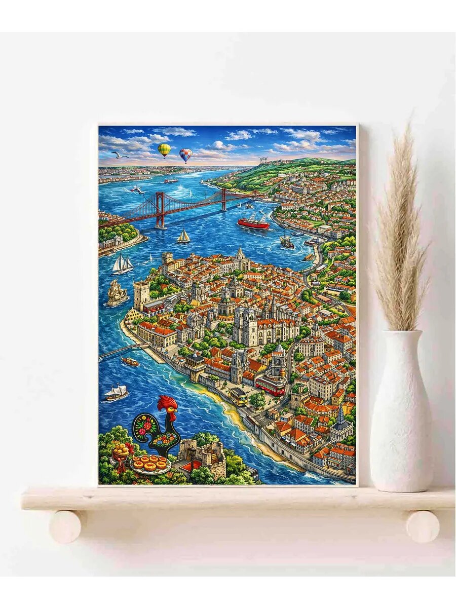 Лиссабон, Португалия, Fantasy Map, Карта, Плакат 30x42см