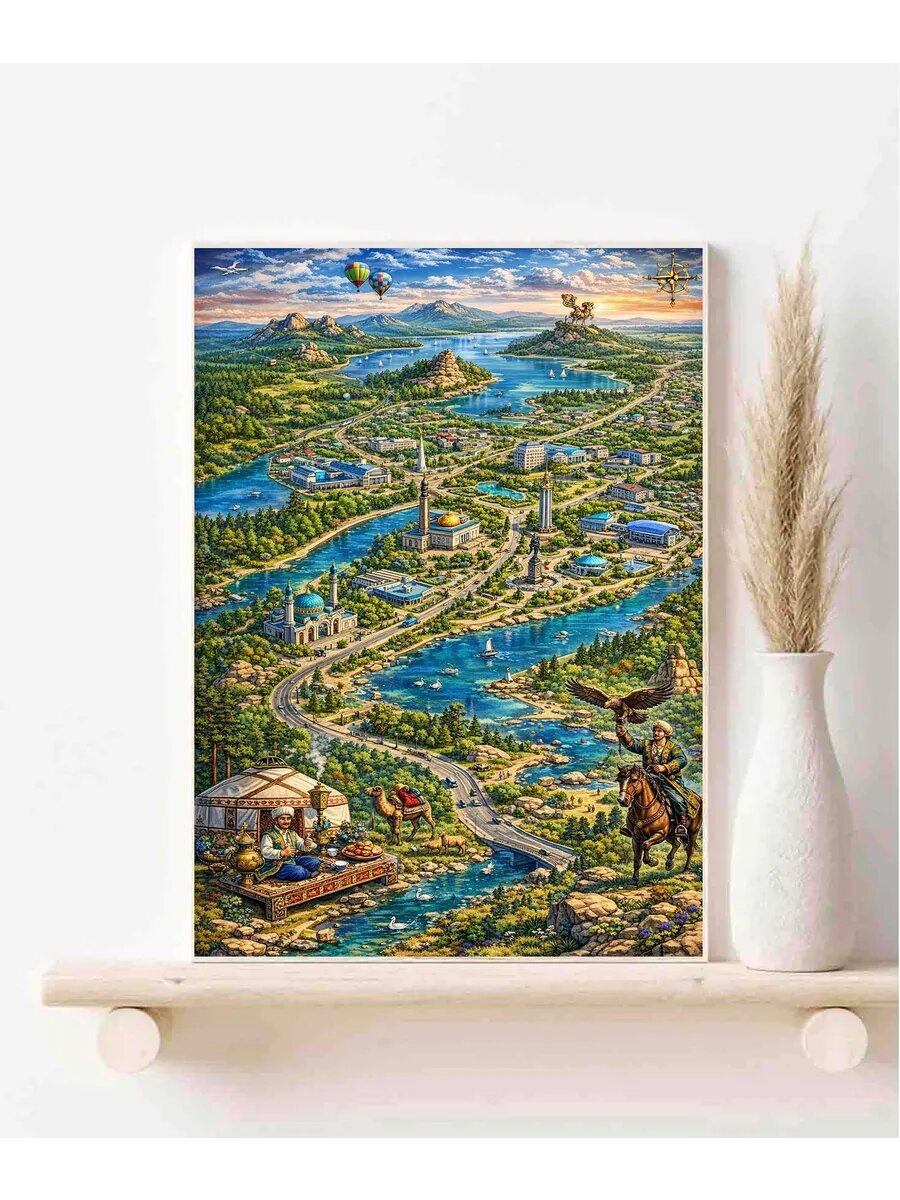 Кокшетау, Казахстан, Fantasy Map, Карта, Плакат 30x42см