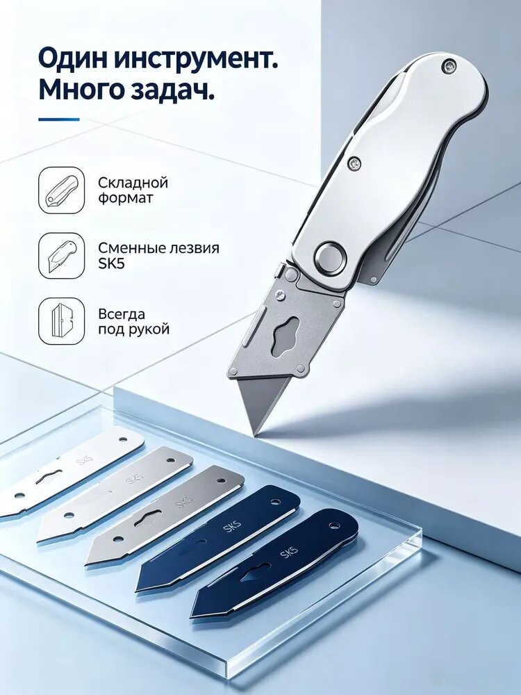 Нож канцелярский складной, unboxing knife, EDC, нержавеющей стали, трапециевидных лезвий/5 лезвий