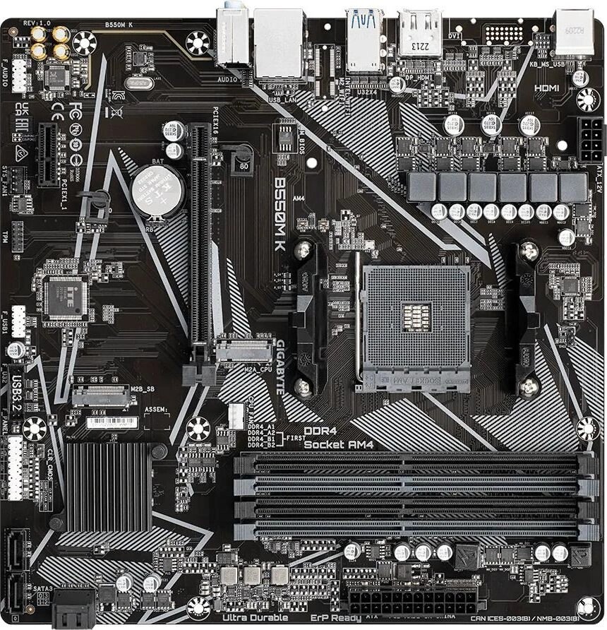 Материнская плата Gigabyte B550M K Soc-AM4 AMD B550 DDR4 mATX AC`97 8ch(7.1) GbLAN RAID+HDMI+DP