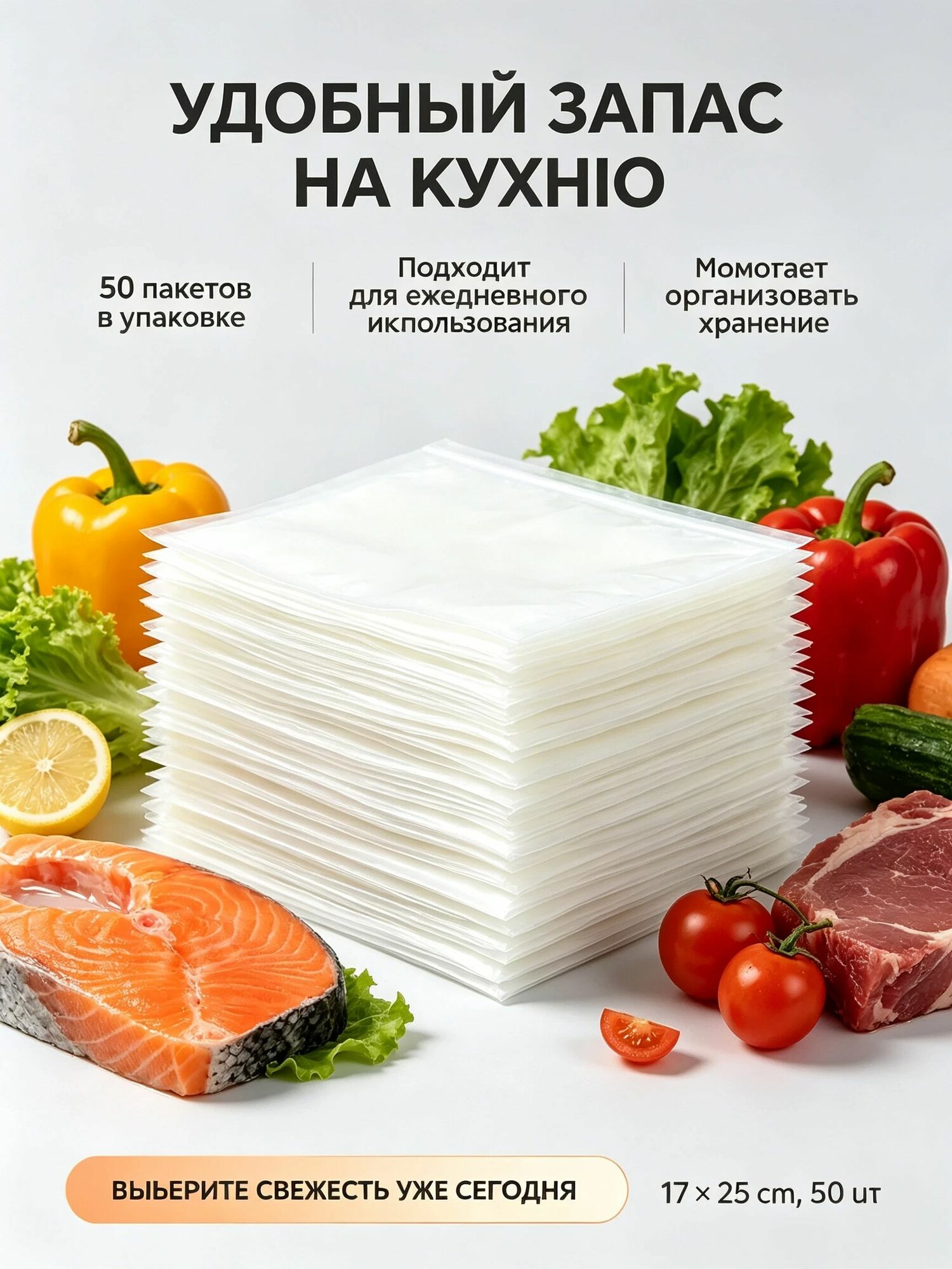 Пакеты вакуумные, для вакууматоров, рифленые, полиэтилен, 17x25 см
