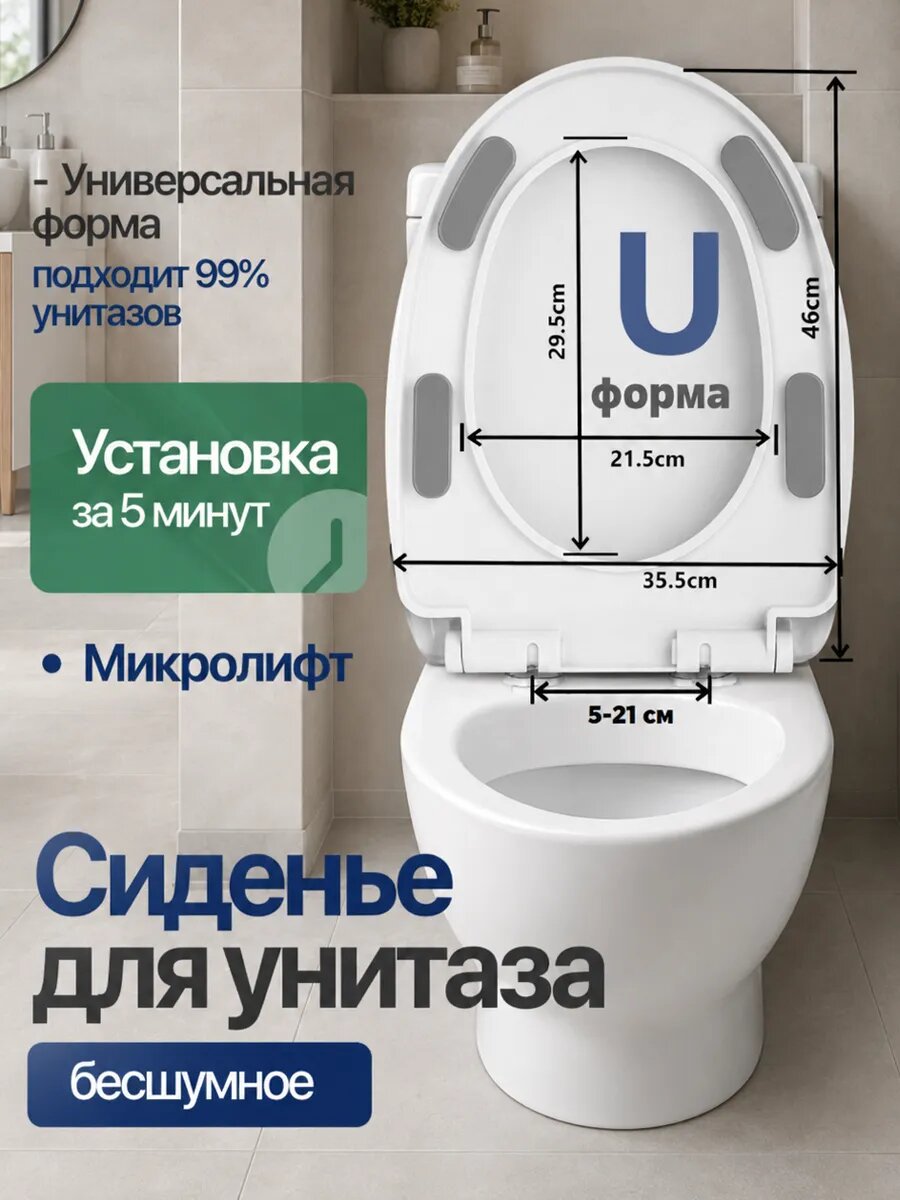 Универсальное сиденье-крышка для унитаза V-образной формы с микролифтом