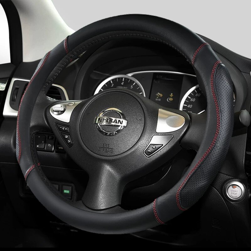 Круглый стиль черный чехол для руля подходит для моделей Nissan Qashqai, Micra, Sylphy, Altima, Kicks, Note, Bluebird,